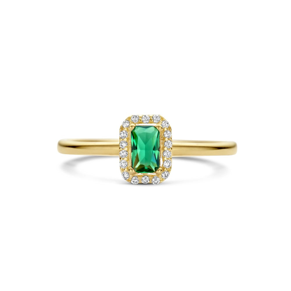 14kt gullhringur með syn. emerald og hvítum cz 7.5x5.5mm – GÞ ...